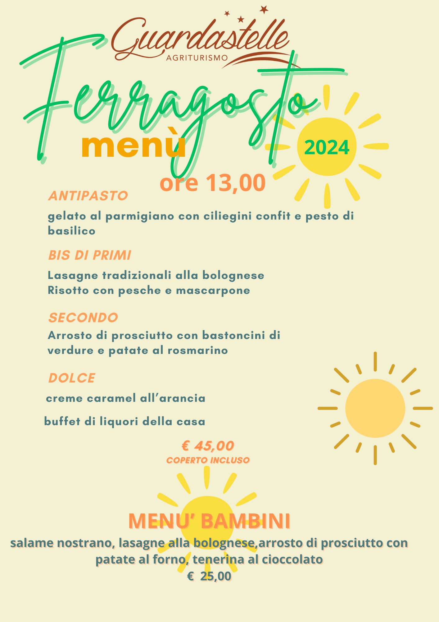 menu’ FERRAGOSTO 2024 – Agriturismo GuardaStelle Bologna – News e Menù